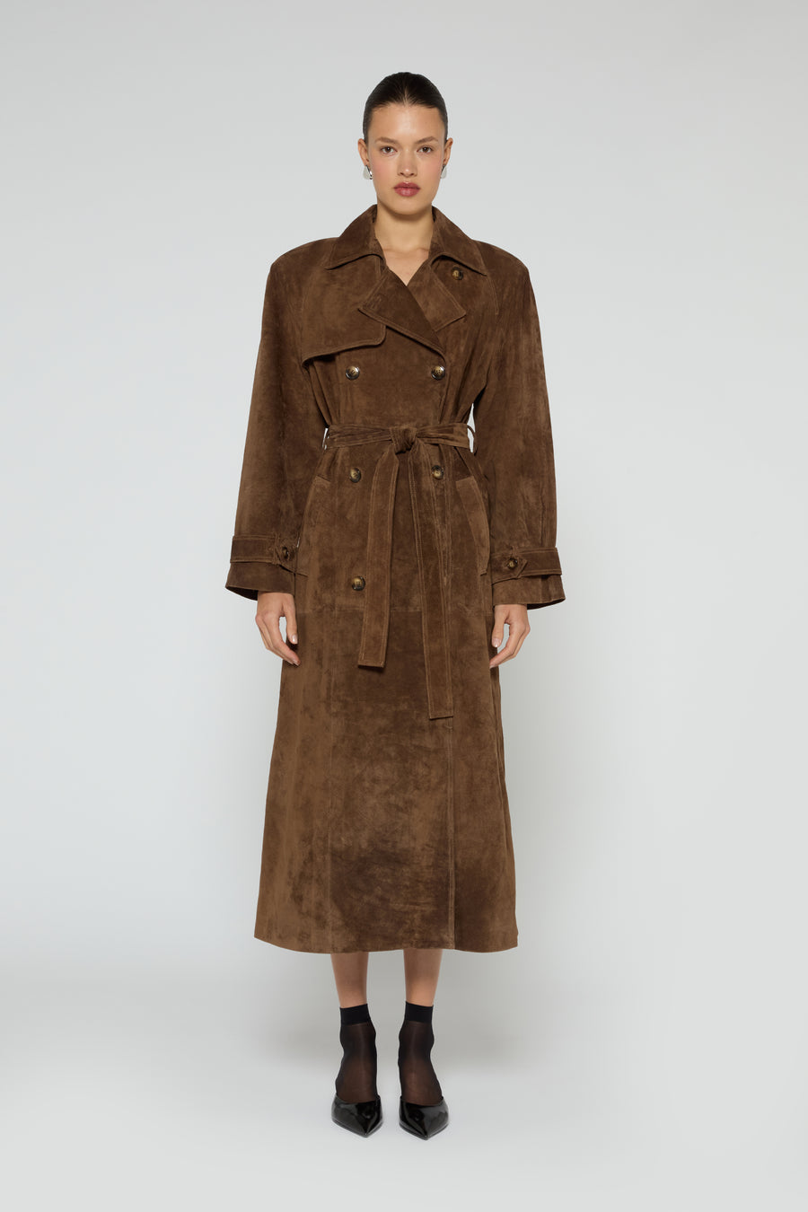 Corrin Suede Trench Coat – DUCIE